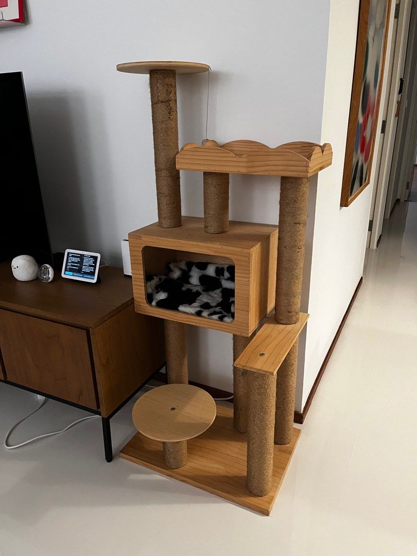 TV Box Design Wooden Cat Scratching Tree / Cat Condo, Pet Supplies ...