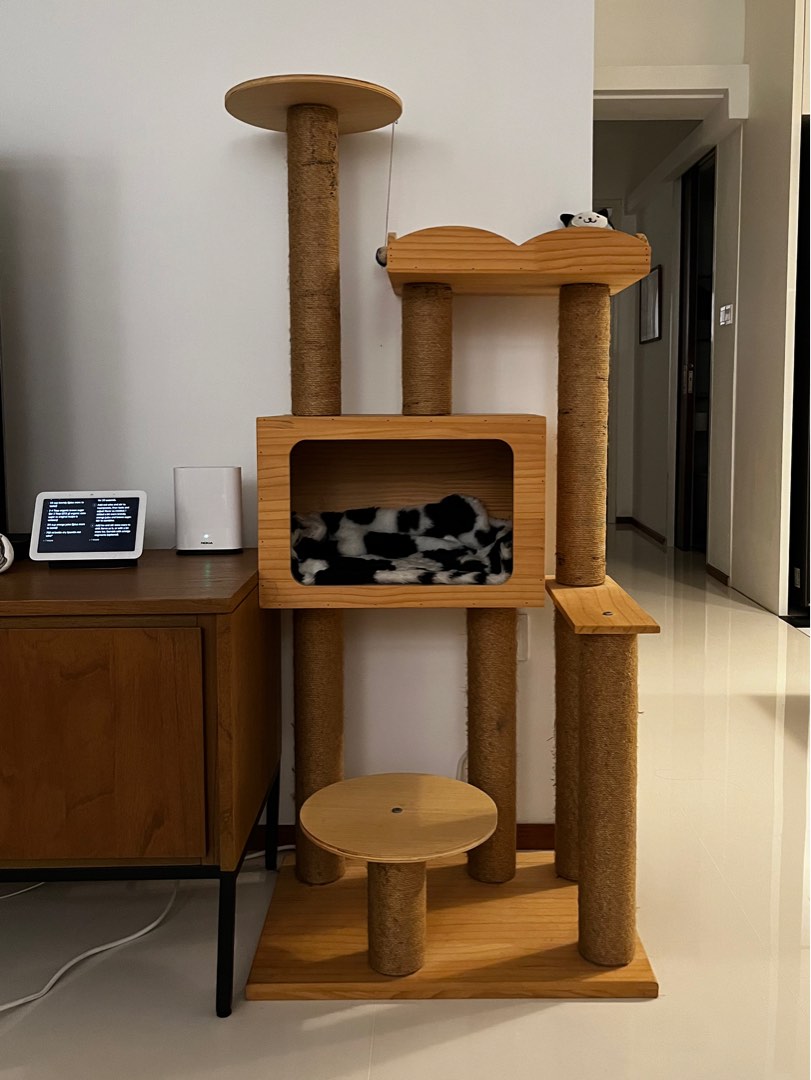 TV Box Design Wooden Cat Scratching Tree / Cat Condo, Pet Supplies ...
