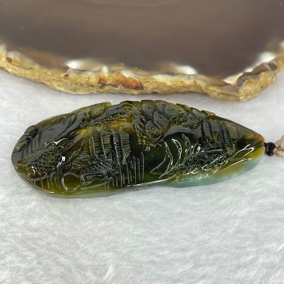 Type A Brown with Blueish Green Jadeite Pendant Shan Shui 43.31g 67.9 ...