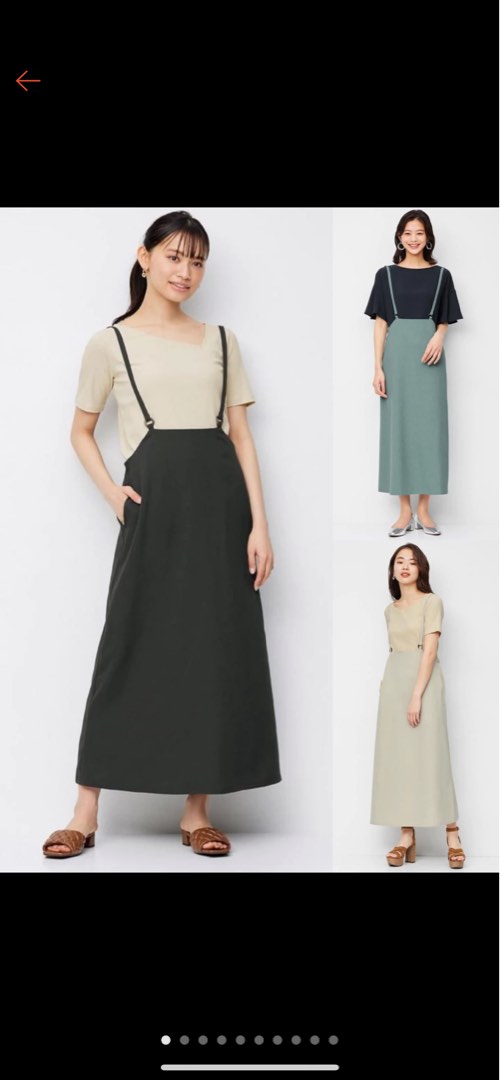 Uniqlo skirt with suspenders, Fesyen Wanita, Pakaian Wanita, Jumpsuits di Carousell