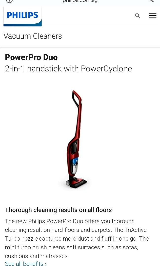 Philips Handheld stick Vacuum Cleaner PowerPro Duo TriActive Turbo, TV ...