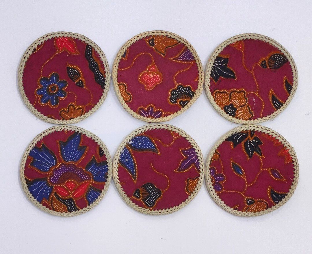 Woven Bamboo Batik Coaster X 6pcs, Furniture & Home Living, Kitchenware ...
