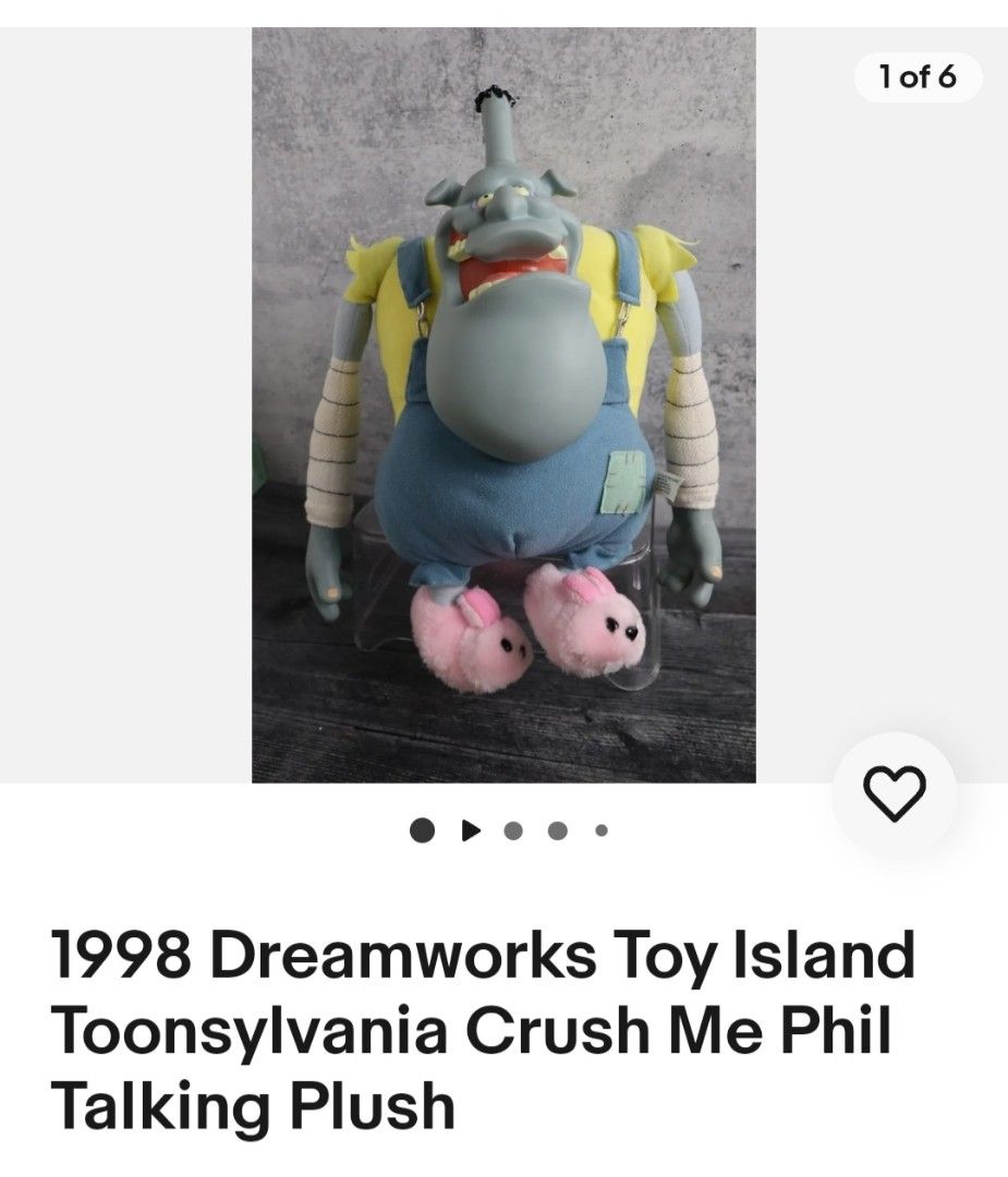 1998 DREAMWORKS TOY ISLAND TOONSYLVANIA CRUSH ME PHIL TALKING PLUSH ...