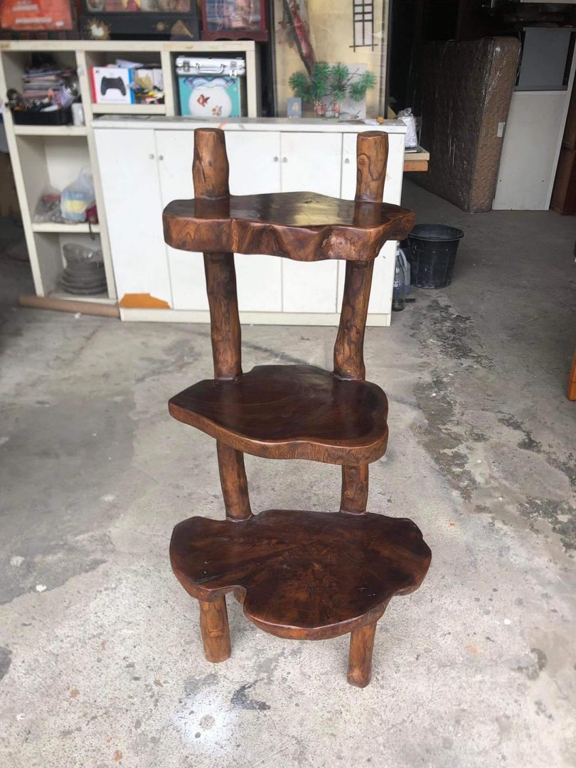 3tier Teak root wood shelves 21L x 14Wx 40H inches In good condition ...