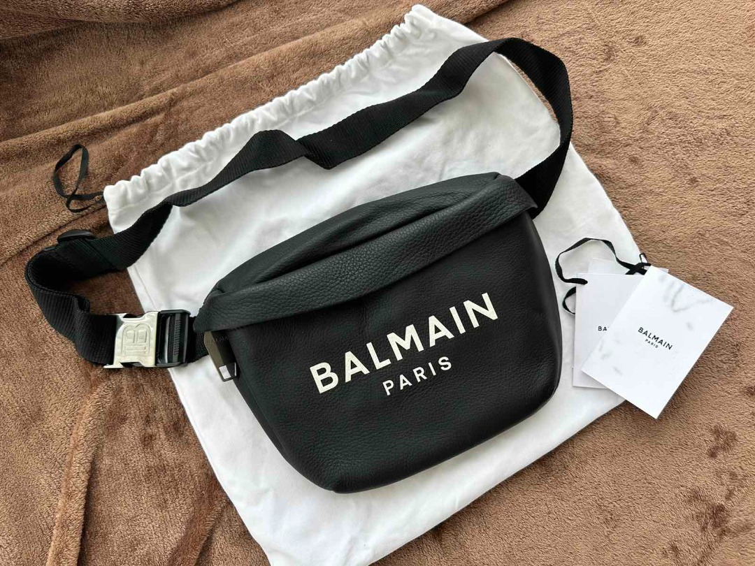 Balmain Black Logo-Print Leather Cross Body Bag Authentic, Luxury, Bags ...
