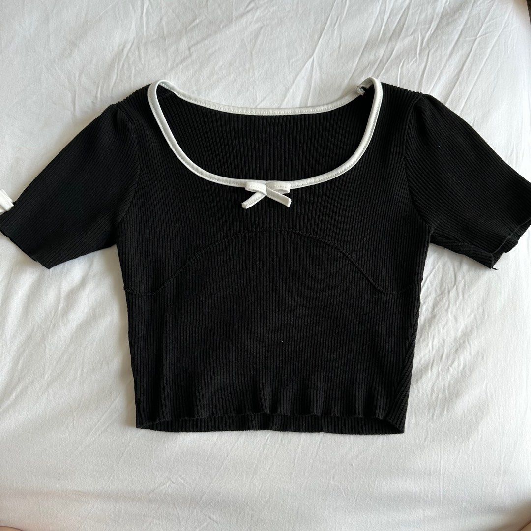 Black Ribbon Top, Women's Fashion, Tops, Shirts on Carousell
