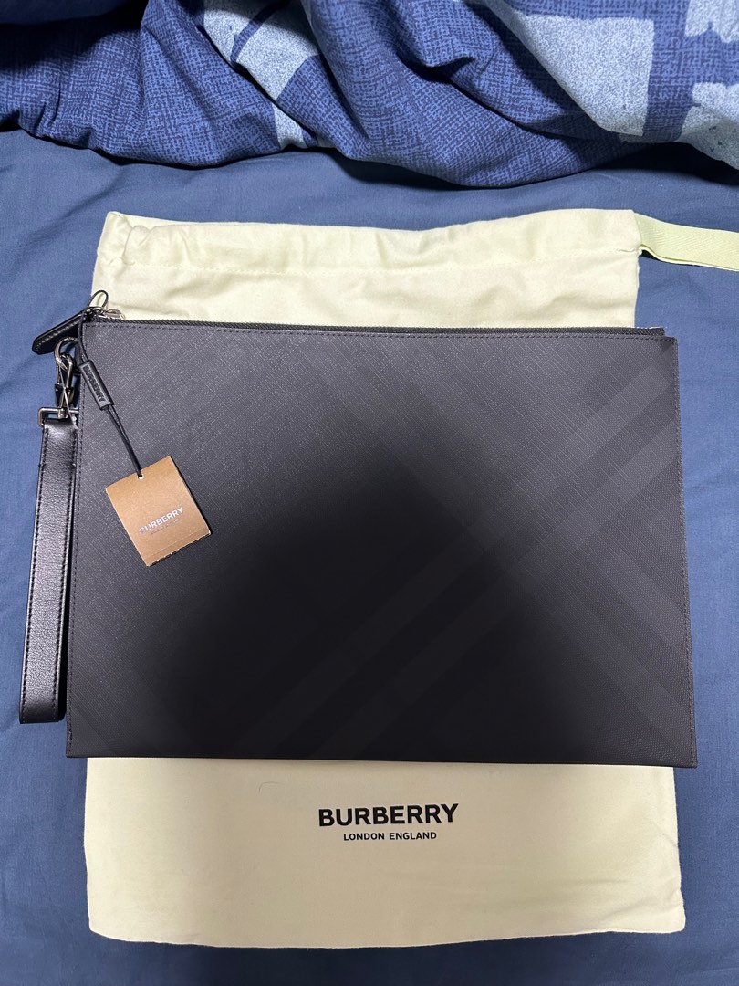 Burberry London Check and Leather Zip Clutch, Men's Fashion, Bags, Belt ...