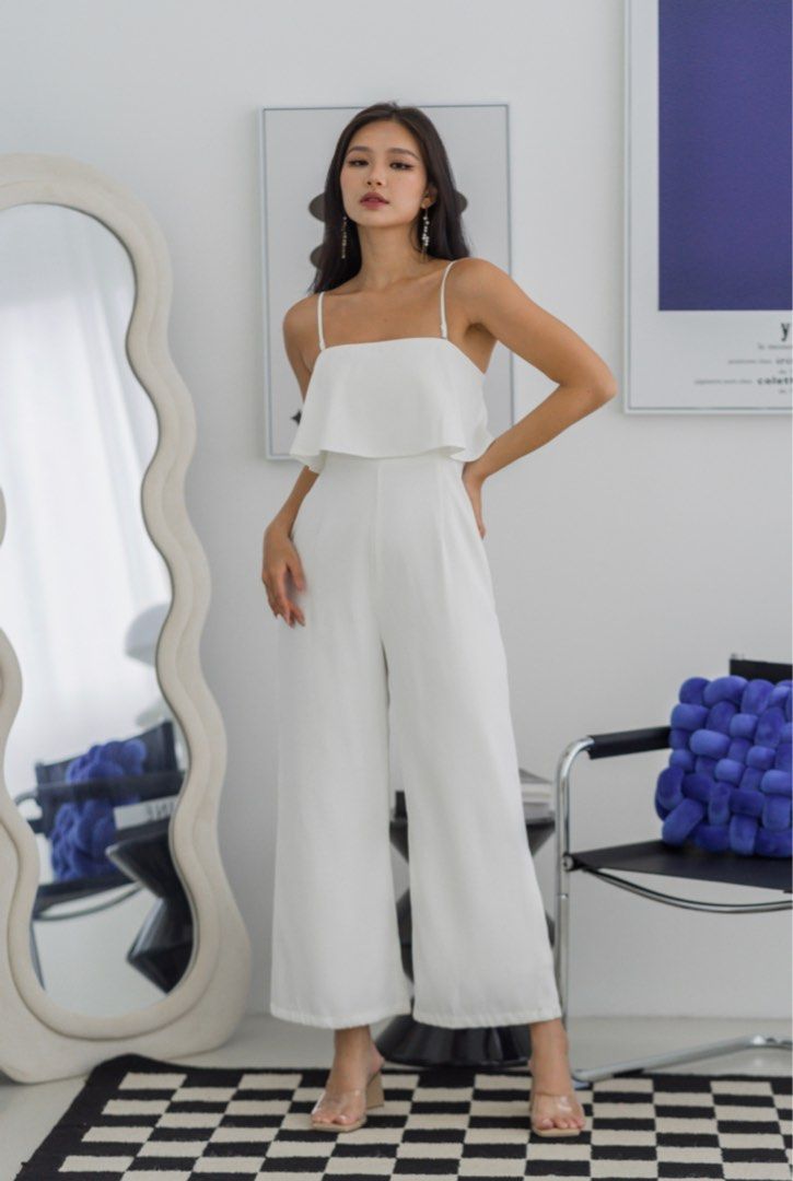 Carrislabelle Naomi Flutter Jumpsuit (White), Women's Fashion, Dresses ...