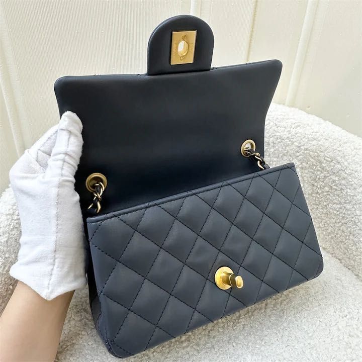 Chanel 23K Pearl Crush Mini Rectangle Flap in Dark Charcoal Grey ...