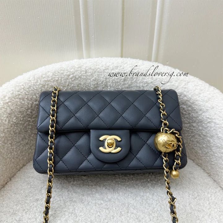 Chanel 23K Pearl Crush Mini Rectangle Flap in Dark Charcoal Grey ...