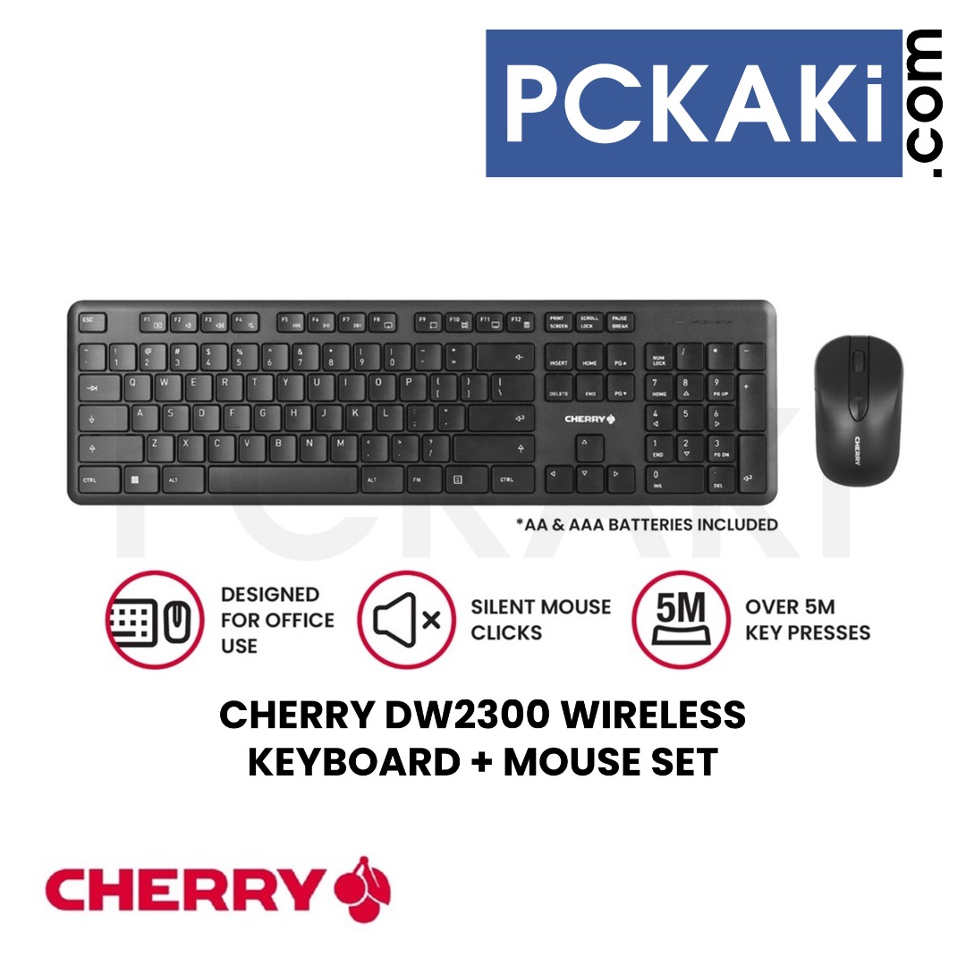 CHERRY DW2300 WIRELESS KEYBOARD & SILENT MOUSE SET BLACK - SUITABLE FOR ...