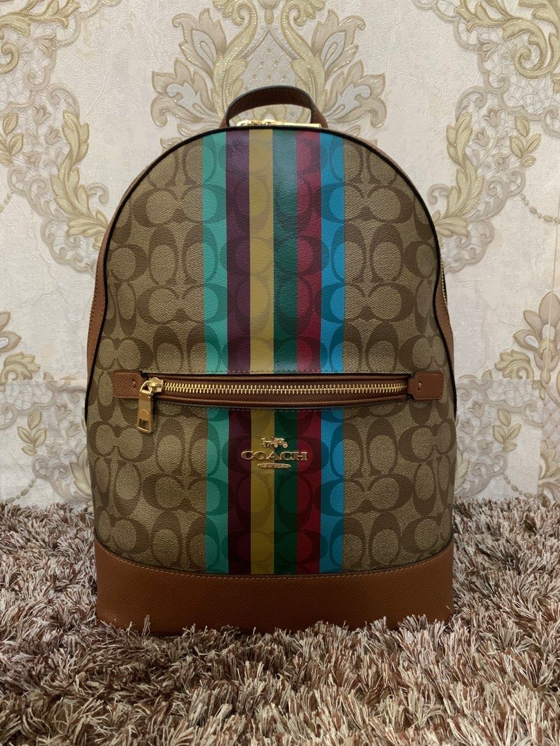 COACH Kenley Backpack In Signature Canvas With Stripe, Barang Mewah ...