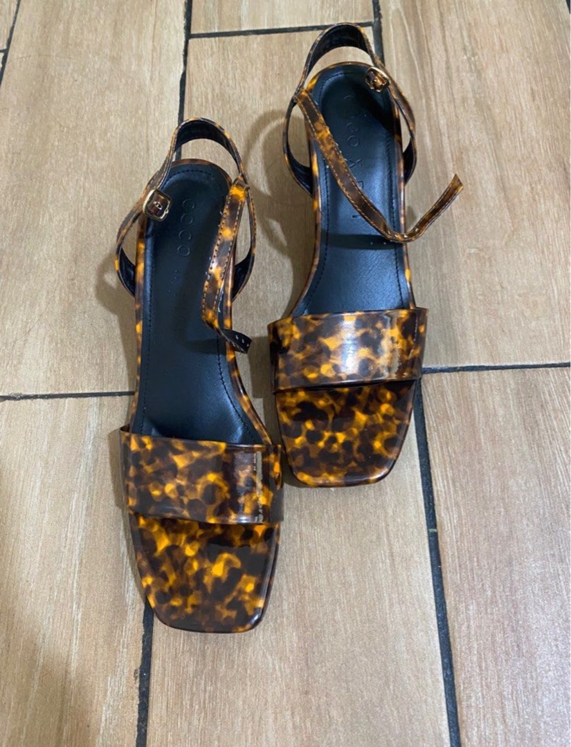 Coco x Fifi shiny brown and black lava print open sandals in block ...