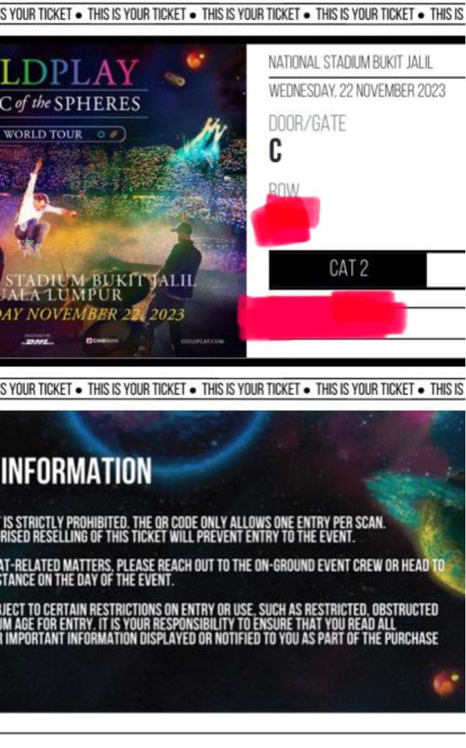 Coldplay 1 cat 2 KL ticket, Tickets & Vouchers, Event Tickets on Carousell