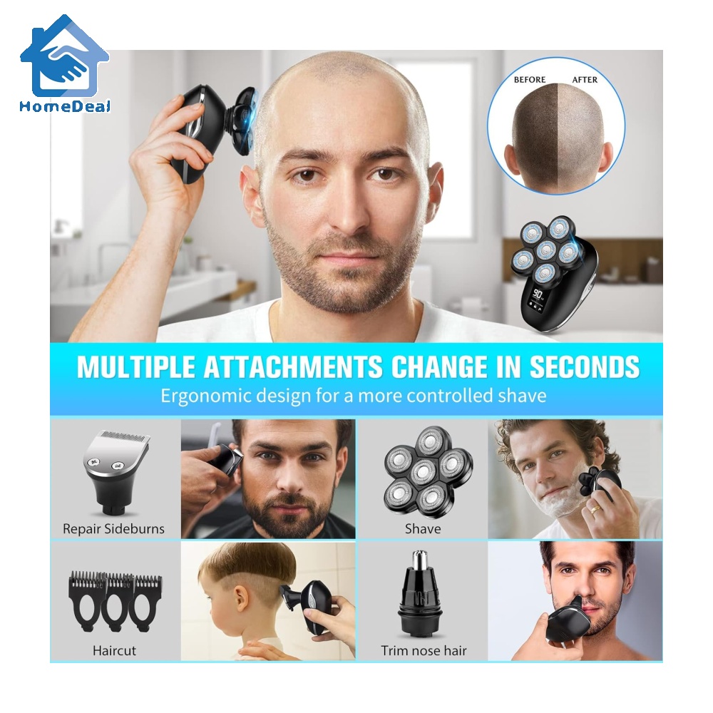 Electric Head Shaver for Bald Men, 6 in 1 Mens Electric Head Razor Bald ...