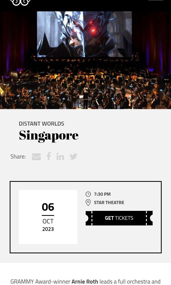Final fantasy distant worlds concert cat 3 tickets, Tickets & Vouchers ...