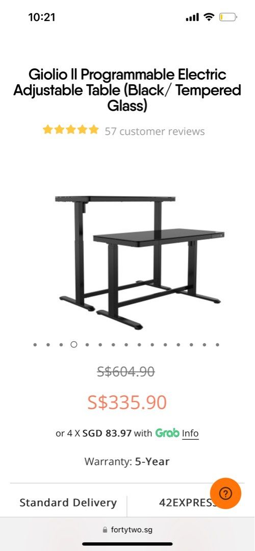 Giolio ll Programmable Electric Adjustable Table (Black/ Tempered Glass ...