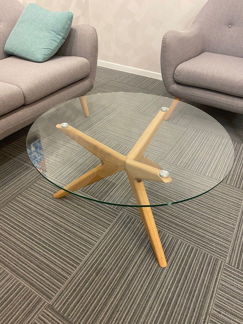 Glass round coffee table 80cm, Furniture & Home Living, Furniture ...