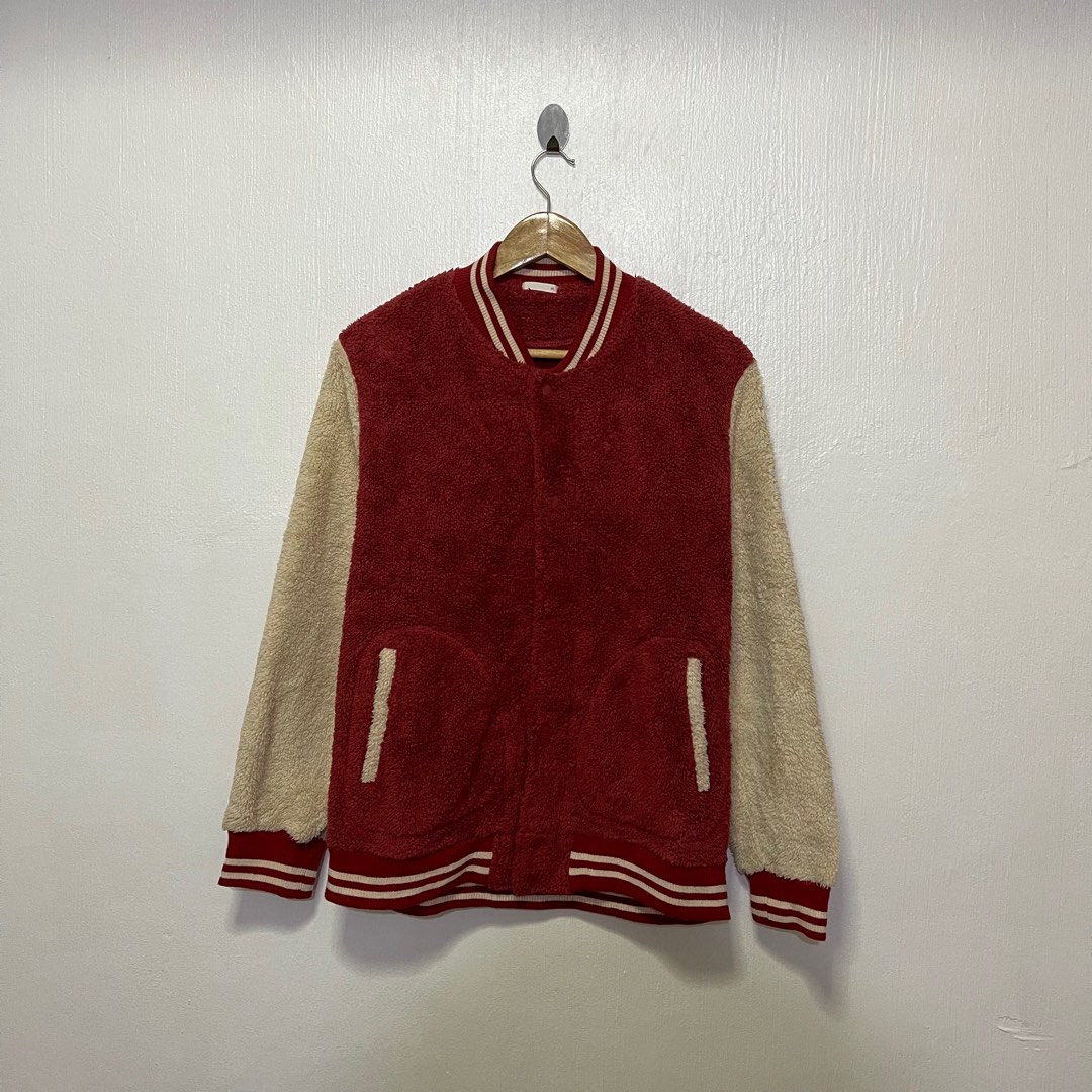 GU by Uniqlo Red Varsity Fur, Men's Fashion, Coats, Jackets and ...
