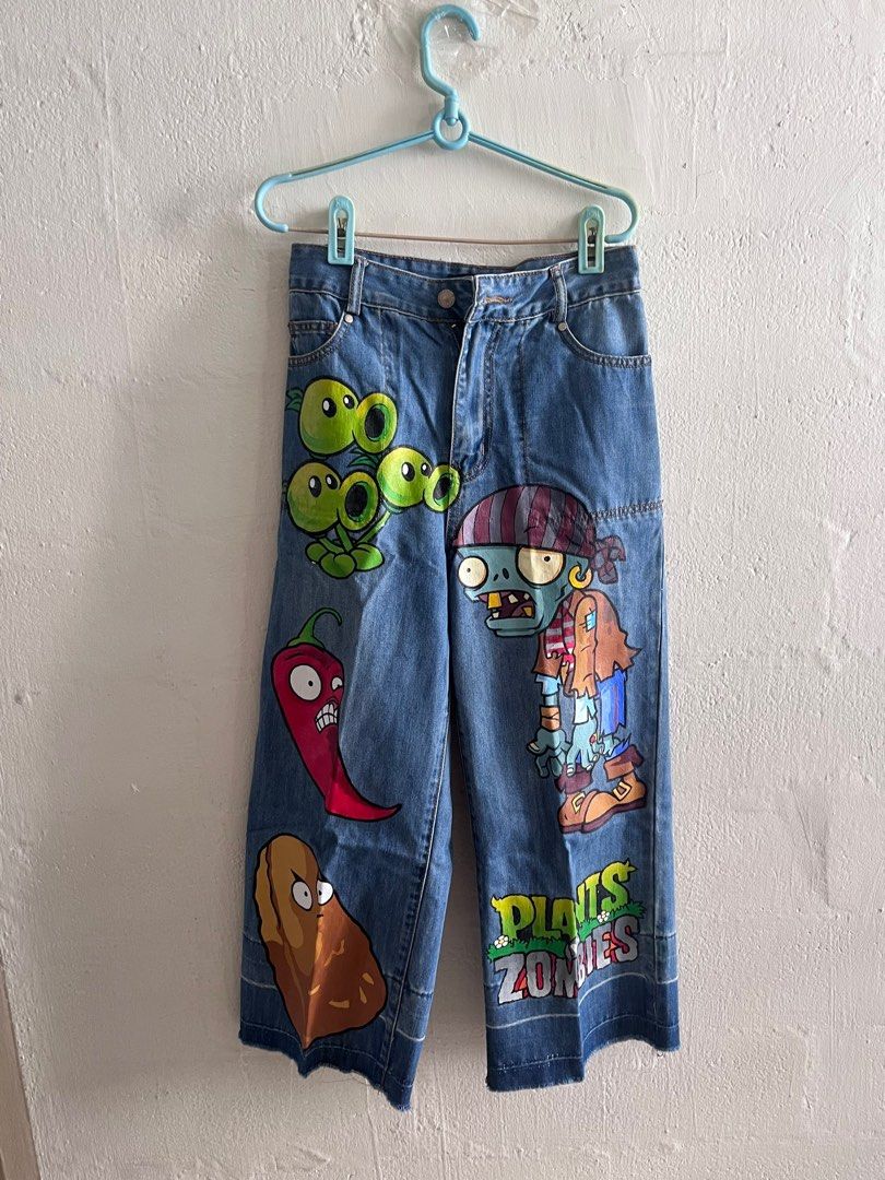 Hand Painted Denim Jeans - Flare Bottom (Plants VS Zombies), Women's ...