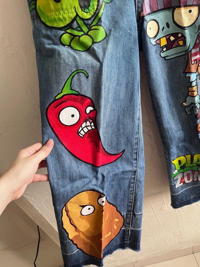 Hand Painted Denim Jeans - Flare Bottom (Plants VS Zombies), Women's ...
