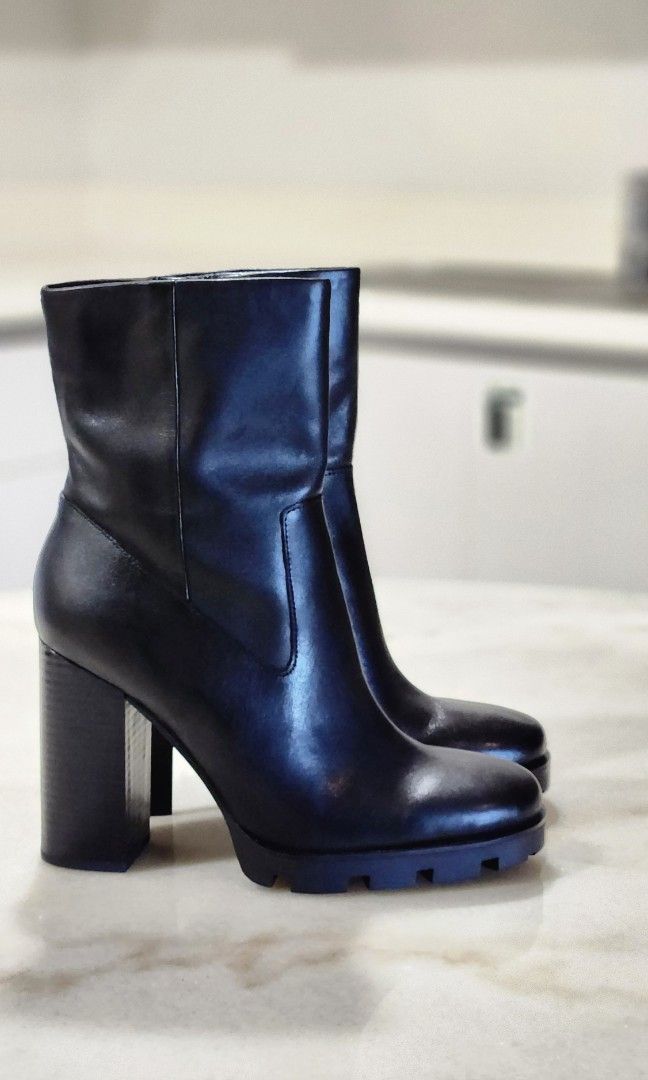 High Heel Leather Ankle Boots with Track Soles, Women's Fashion ...