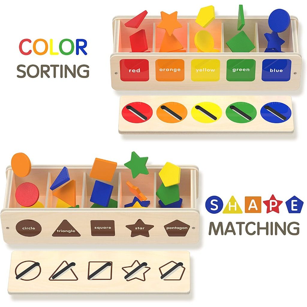 Matching Sorting Colour Shapes Montessori Wooden Toys Children Toddlers ...