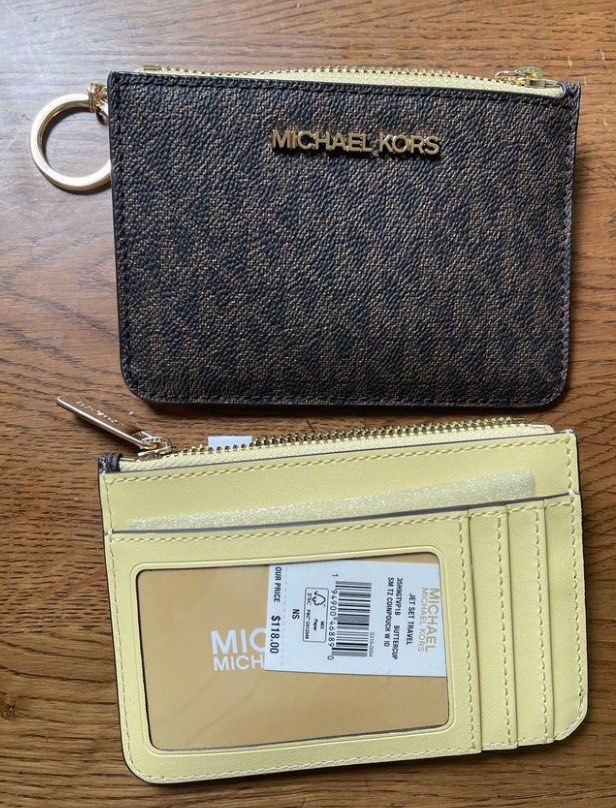Michael Kors Women Jet Set Travel Small Top Zip Coin Pouch Brown Wallet ...