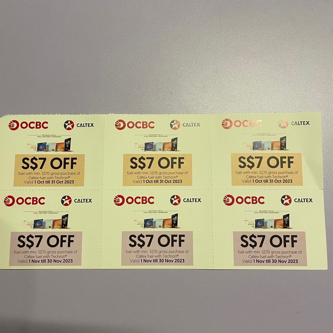 OCBC caltex voucher (oct & nov 2023) | 6 x $7 off | petrol fuel voucher ...