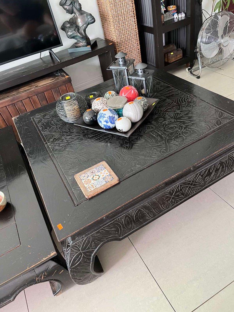 Opium Table (Carved) Teak Wood, Furniture & Home Living, Furniture ...