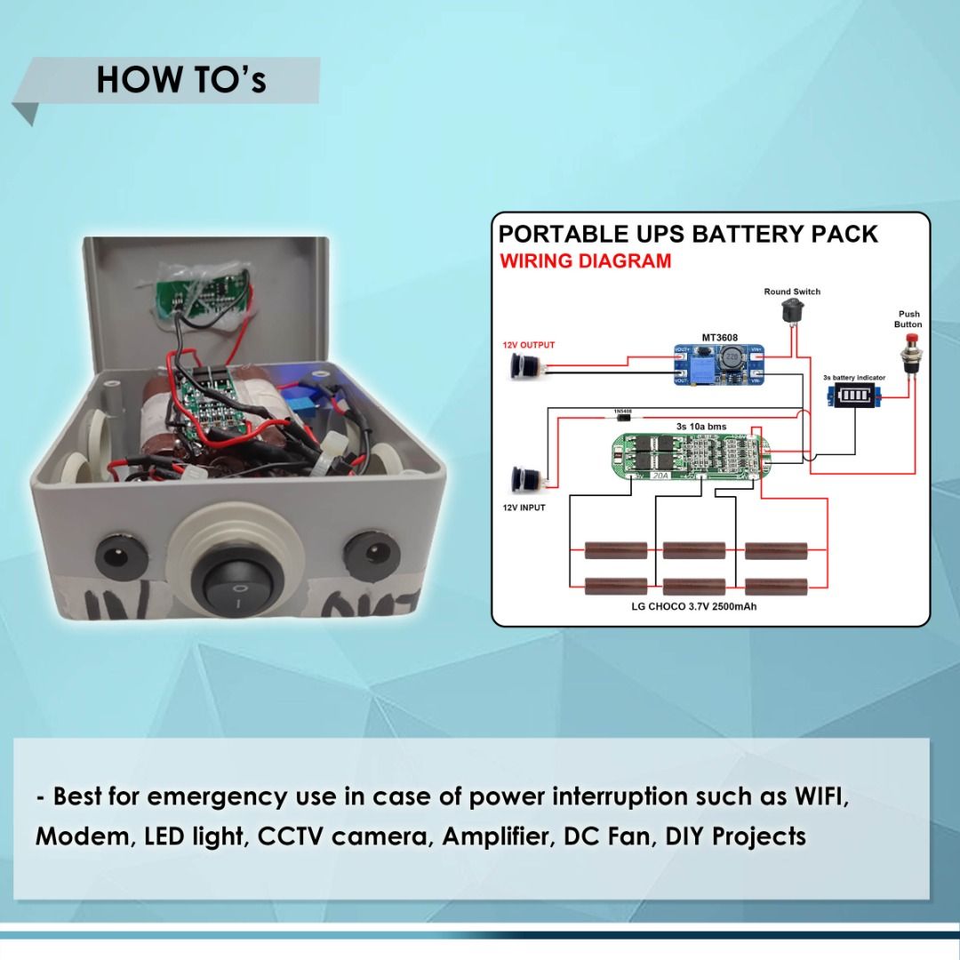 PORTABLE UPS BATTERY PACK 3S 2P, BEST FOR WIFI ROUTER, MODEM, LED LIGHT ...