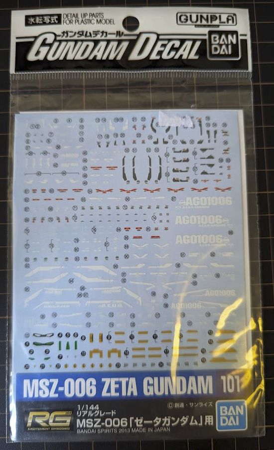 RG Zeta Gundam + Bandai Waterslide Decals - Real Grade Gundam Model Kit ...