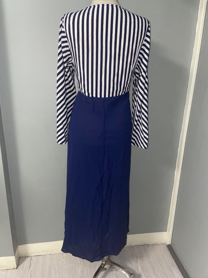 Shein curve 0xl Plus size navy blue stripes long sleeve maxi dress ...