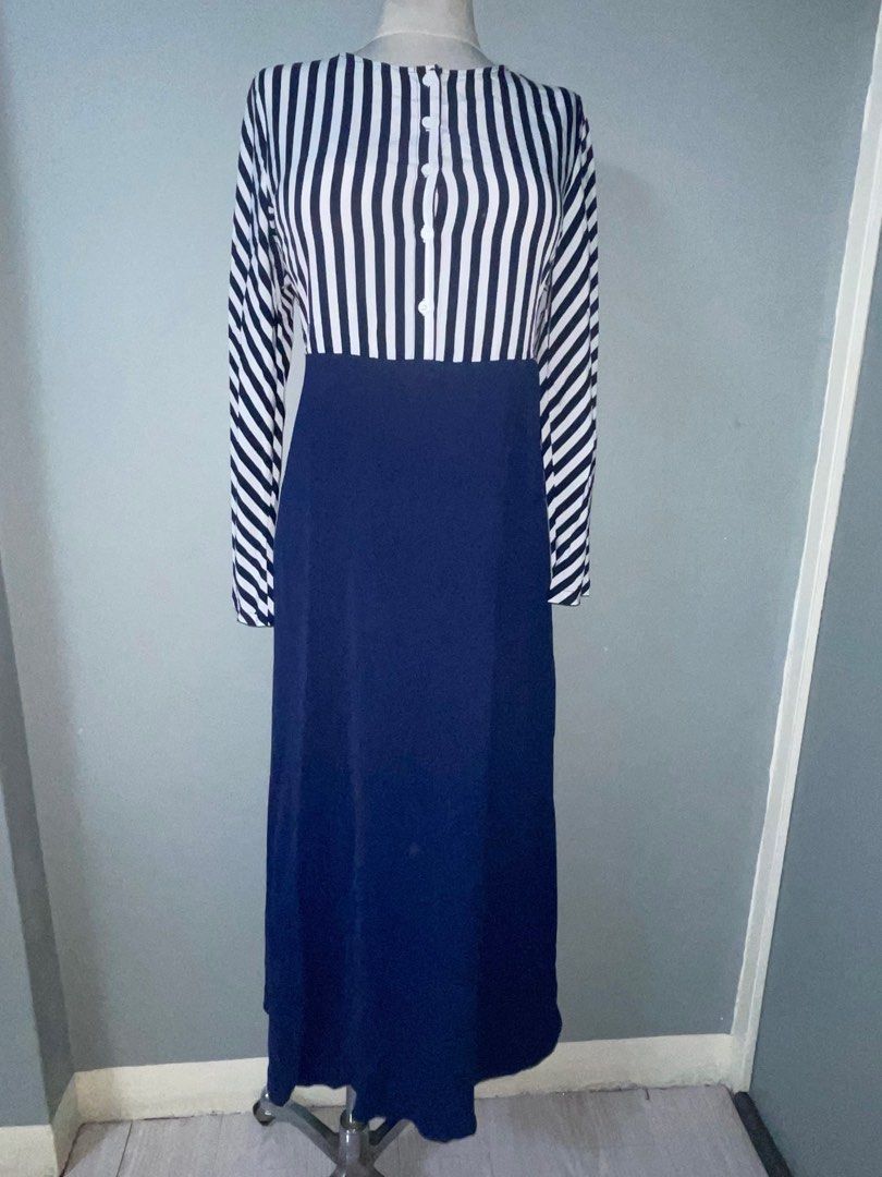 Shein curve 0xl Plus size navy blue stripes long sleeve maxi dress ...