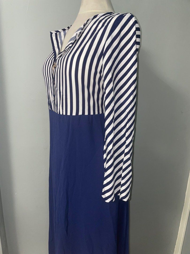 Shein curve 0xl Plus size navy blue stripes long sleeve maxi dress ...
