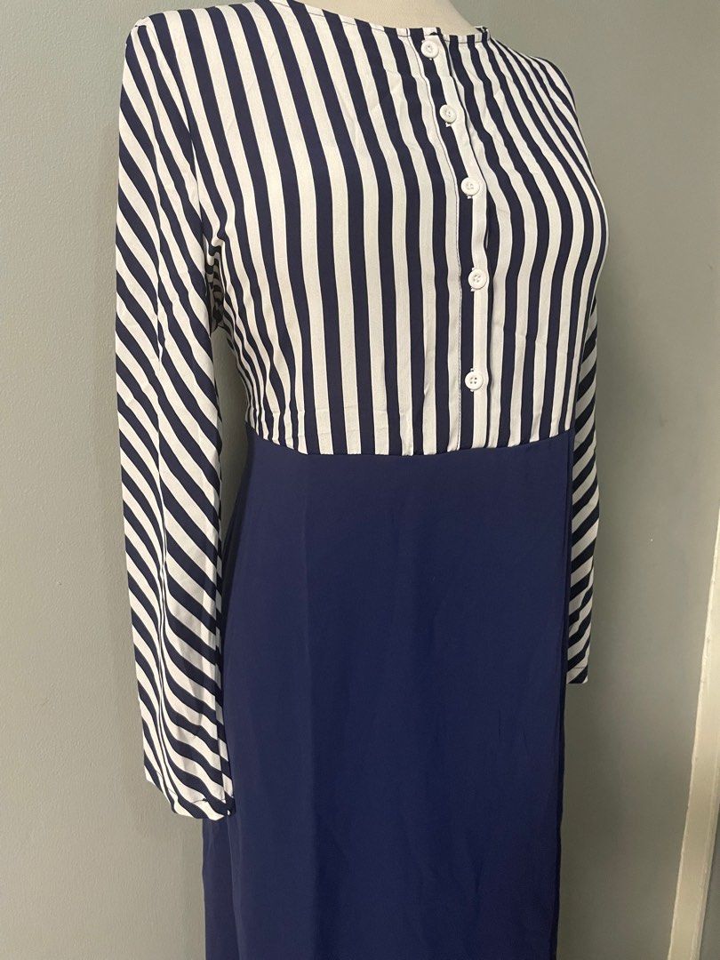 Shein curve 0xl Plus size navy blue stripes long sleeve maxi dress ...
