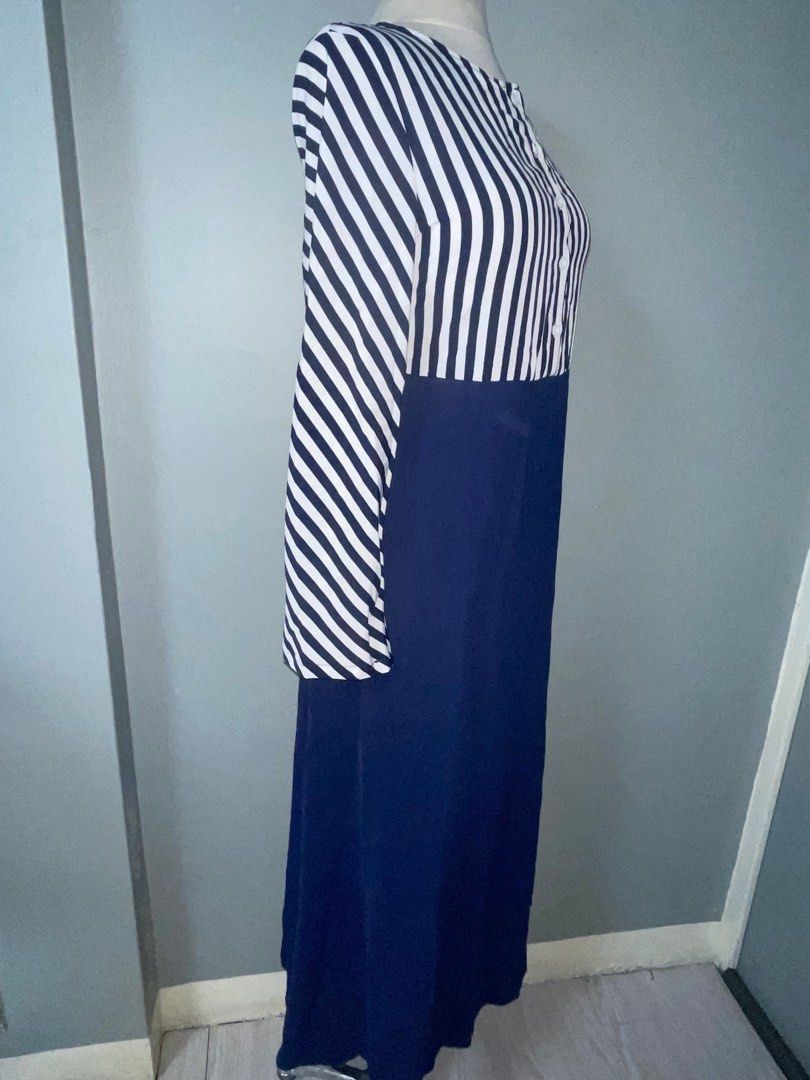 Shein curve 0xl Plus size navy blue stripes long sleeve maxi dress ...