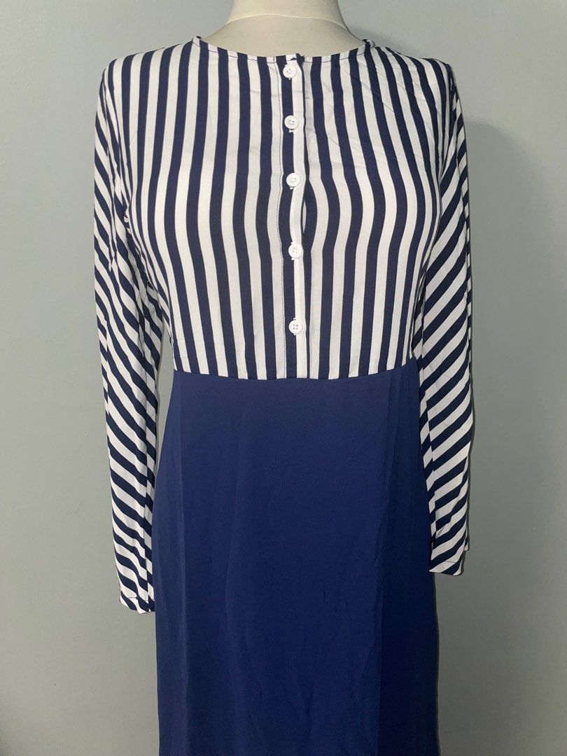 Shein curve 0xl Plus size navy blue stripes long sleeve maxi dress ...