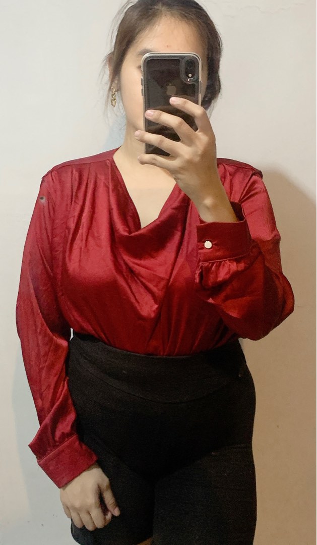 SHEIN RED WINE COW NECK, Women's Fashion, Tops, Blouses on Carousell