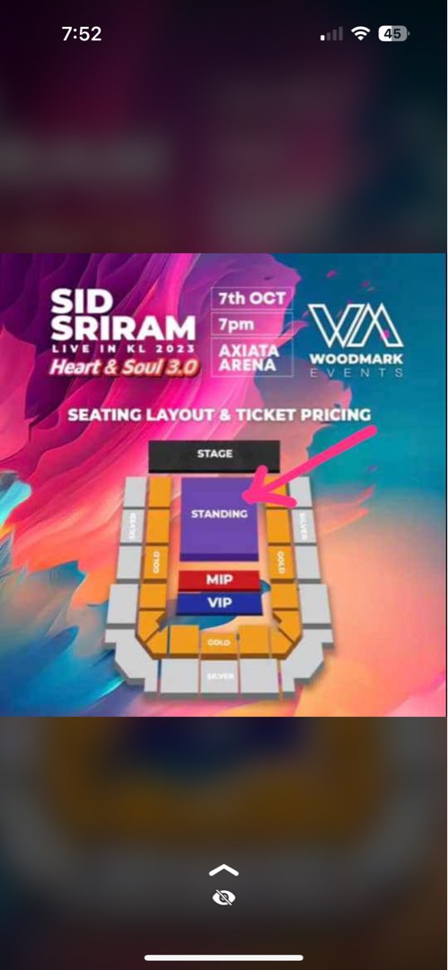 Sid Sriram Standing ticket 1, Tickets & Vouchers, Event Tickets on ...