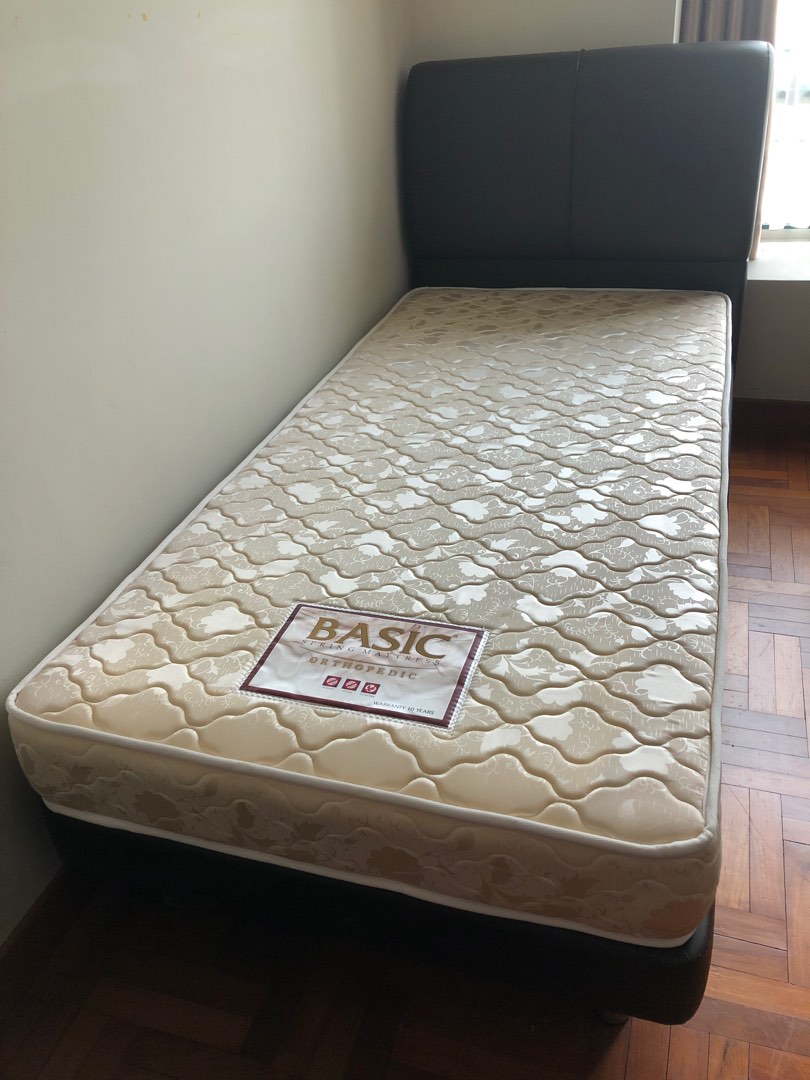 Single bed with mattress, Furniture & Home Living, Furniture, Bed ...