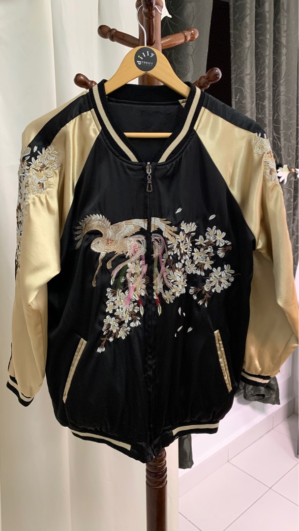 BLACK & GOLD PHOENIX EMBROIDERY REVERSIBLE BOMBER JACKET, Men's Fashion ...
