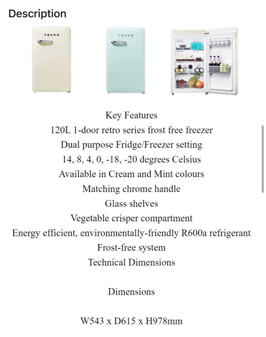 Tecno Fridge 120L Mint Green, TV & Home Appliances, Kitchen Appliances ...
