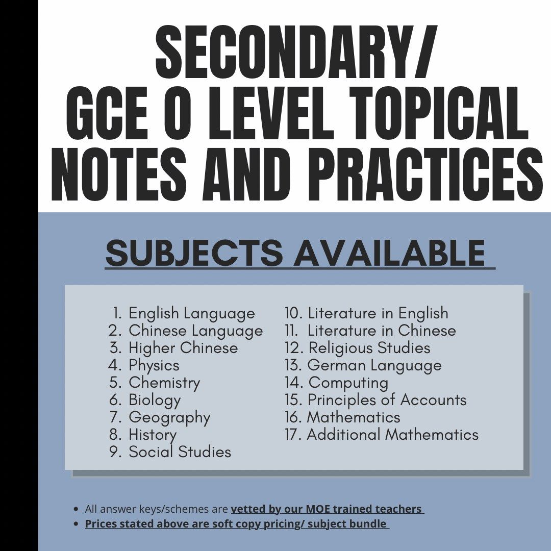 UPDATED 2024* UPPER SECONDARY SEC 3 SEC 4|LOWER SECONDARY SEC 1 SEC 2|COMPREHENSIVE TOPICAL ...