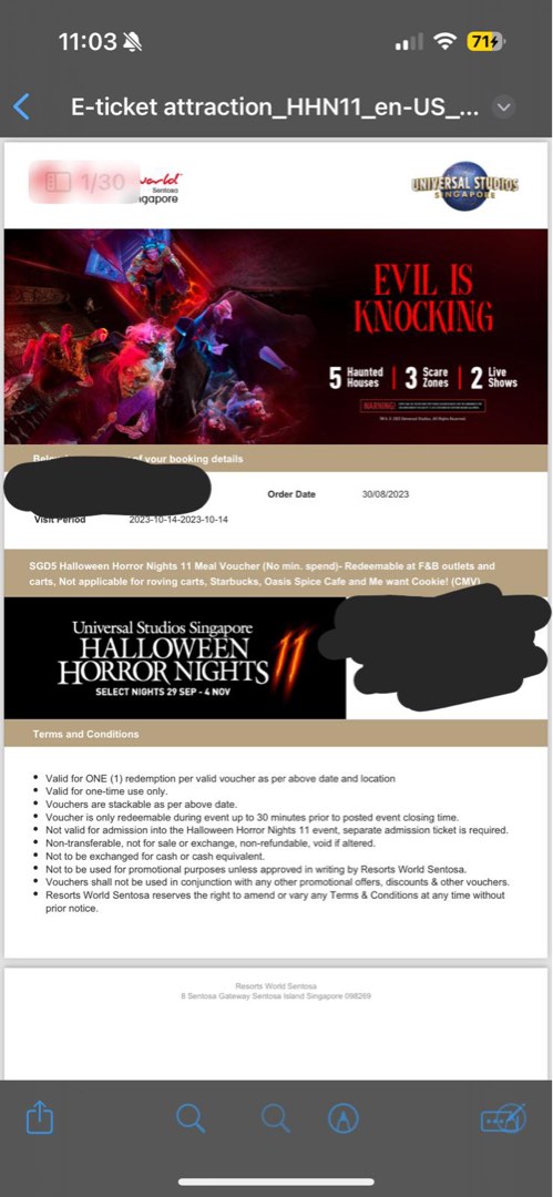 USS Horror Night Ticket 14/10, Tickets & Vouchers, Local Attractions ...