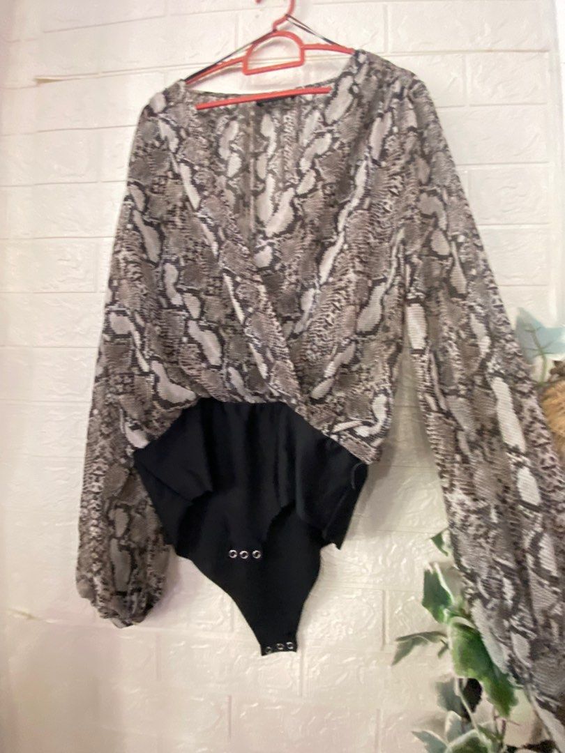 zara snake printed skin leotard, Women's Fashion, Tops, Blouses on Carousell