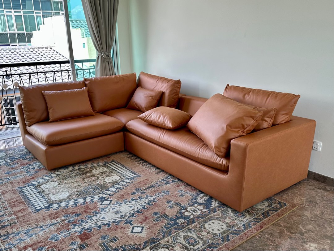 LIKE NEW - L shape sofa couch water resistant material, Furniture & Home Living, Furniture ...