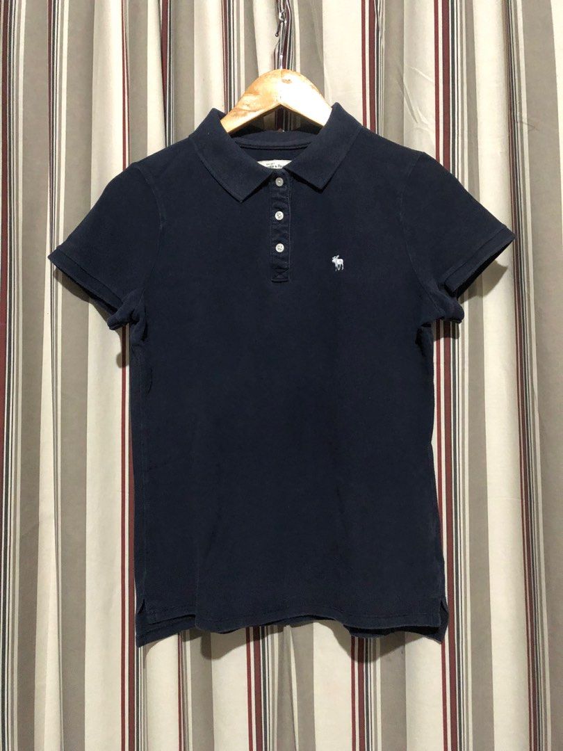 Abercrombie & Fitch Navy Logo Polo Shirt, Women's Fashion, Tops, Shirts on Carousell