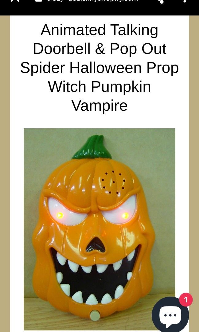 ANIMATED TALKING DOORBELL & POP OUT SPIDER HALLOWEEN PROP WITCH PUMPKIN ...