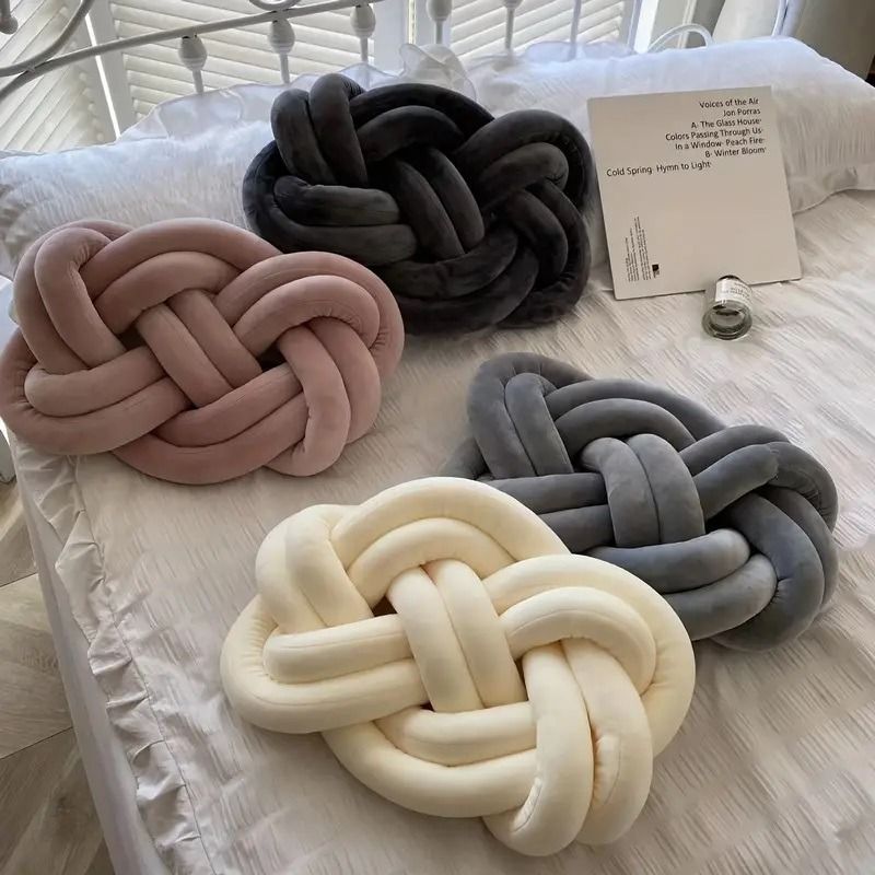 Anko Knot Pillow Plush Twisted Cushion Pink, Furniture & Home Living ...